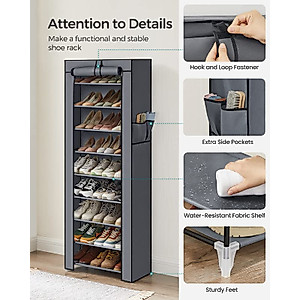 SONGMICS Shoe Rack, 9 Tier Shoe Organizer with Nonwoven Fabric Cover, Shoe Storage Shelf for 27-35 Pairs of Shoes, Entryway, Suitable for Sneakers, High Heels, Flats, and Boots, Grey URXJ10G