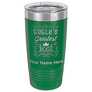 LaserGram 20oz Vacuum Insulated Tumbler Mug, World's Greatest Boss, Personalized Engraving Included (Green)