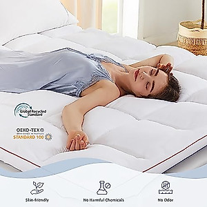 Timimi Mattress Topper Queen - Cooling Pillow Top Mattress Topper Queen Size Extra Thick Plush Bed Topper Down Alternative Overfilled Soft Mattress Pad for Back Pain