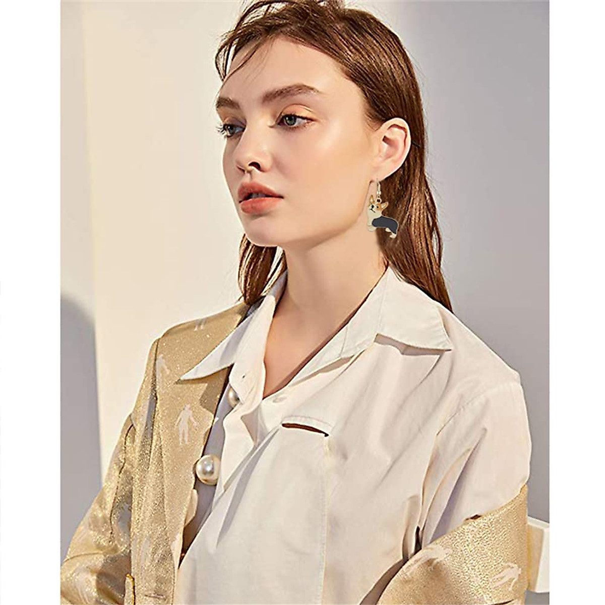 DIYANMMY Cute cartoon alloy Corgi Dog Drop Dangle Earrings On Charm Animal Jewelry Corgi Gift For Pet Lover Corgi Mom Puppy Mom (Dog earrings)