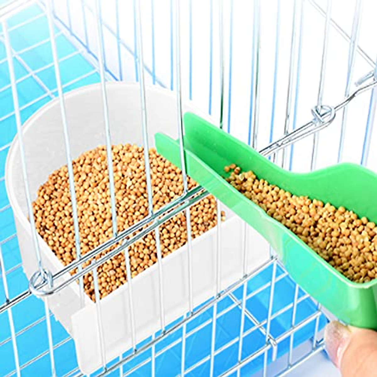 AHANDMAKER 4 Pcs Parrot Cage Replacement Food and Water Cup, White Bird Feeders Winged Universal Cage Plastic Cups Pet Supplies for Small Bird