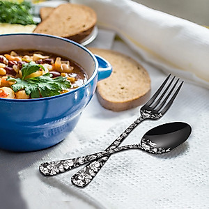 Stapava 48-Piece Black Silverware Set with Steak Knives for 8, Stainless Steel Flatware Set, Mirror Polished Cutlery Utensils Set, Include Knives Forks Spoons Set, Dishwasher Safe