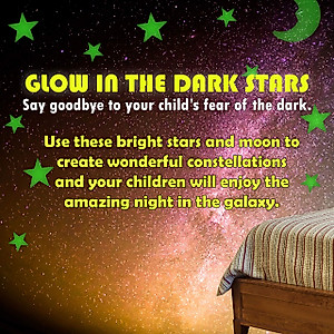 201 Pcs Ultra Glow in The Dark Stars with Bonus Large Moon Stickers Set Luminous Different Sizes Fluorescent Stars Ceiling Decor for Kids Bedroom Birthday Party