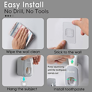 iHave Toothpaste Dispenser Wall Mount for Bathroom Automatic Toothpaste Squeezer (Grey)
