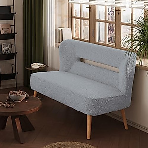 Fahomiss Cream Couch- Sofa Teddy Sectional Loveseat Comfortable Suitable for Living Room Bedroom Office Apartment Small Space Lounge 46.5" W (Blue loveseat)