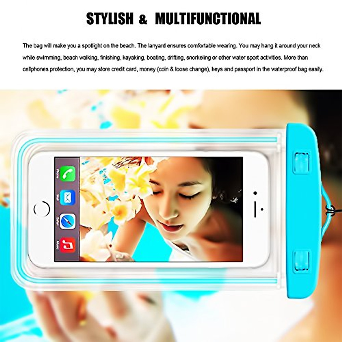 CaseHQ ?[1Pack Blue+1Pack Pink] Universal Waterproof Phone Case Dry Bag for iPhone 7,7plus,8,8plus,6/6s/6plus/6splus Samsung Galaxy s7 s8 s8plus,s6 etc. Snow Proof Pouch for Phone up to 5.8 inches