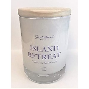 Natural Coconut + Beeswax Scented Candle Island Retreat in Glossy White Jar with Lavender Text, 11 Oz.