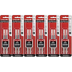 uni-ball Gel uni-ball Impact RT Retractable Pen Refills, Bold Point, Black Ink, Pack of 2, 6 Packs