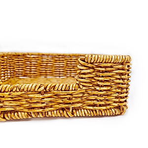 Aevtih Rattan Napkin Holder Woven Guest Towel Holder for Restaurant/Kitchen/Bathroom 7.3" x 7.3" x 2.4" (Dark Yellow)
