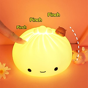 HOTBEST Cute Dumpling Night Light, Silicone Cute Bun Lamp for Kids, Cute Light Up Dumpling, USB Rechargeable LED Bedside Lamps with Touch Control, Kawaii Nursery Light for Kids Room Bedroom
