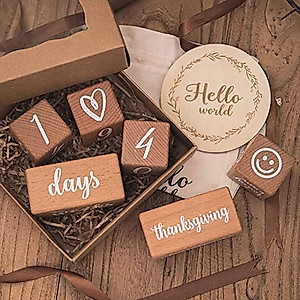 Monthly Baby Milestone Blocks Set of 6 Baby Age Blocks for Monthly Milestone Baby Age Milestone Signs Wooden Baby Photo Props Set Perfect for Baby Shower and Keepsake (Gift Set 6 PCS)