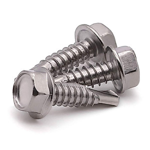 #10 x 1 (50 Pack) Hex Washer Head Self Drilling Screws (1/2" to 2-1/2" Available), Hex Drive, Flange Hex Self Tapping Screws, 410 Stainless Steel Sheet Metal Screws, No Pre-drilled Needs