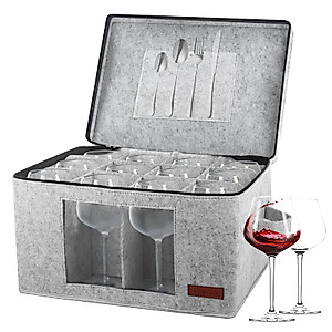 Foyego Wine glass Storage Boxes, Stemware Storage Cases with Divider, China Storage Containers Box for 12 Crystal Glassware,Goblets,Wine Glasses,Drinkware Packing & Moving