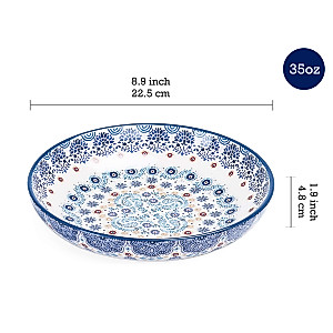 Bico Blue Talavera Ceramic Pasta Bowl, Set of 5(1 unit 214oz, 4 units 35oz), for Pasta, Salad, Microwave & Dishwasher Safe, House Warming Gift