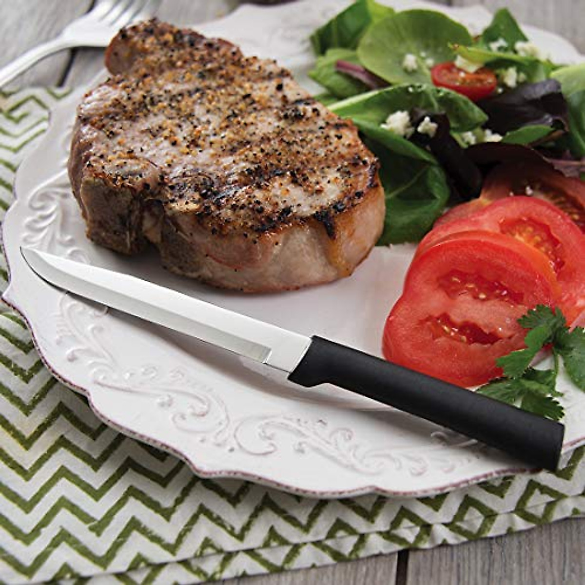 Rada Cutlery 4-Piece Utility Knife Set Steak Knives Stainless Steel Resin, Black Handle