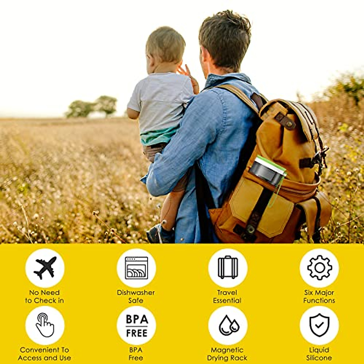 Winforhour Baby Bottle Brush Set with Silicone Bottle Cleaner and Drying Rack, Baby Travel Essential, Gift for New Parents, Green