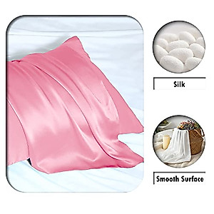 Natural Mulberry Silk Pillowcase for Hair and Skin Standard Size 20"X 26" Case with Hidden Zipper Soft Breathable Smooth Cooling Silk Pillow Covers for Sleeping(Pink,1Pcs)