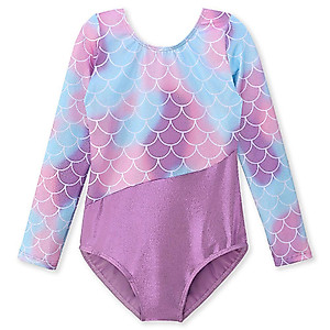 DAXIANG Leotard for Girls Gymnastics Toddler Dance Leotard Long Sleeves Kids Ballet Leotard Purple Mermaid 7-8Y