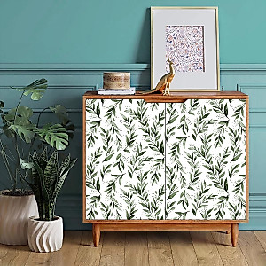 Erfoni Leaf Peel and Stick Wallpaper Green Contact Paper 17.7"x 118.1" Green Leaves Self Adhesive Wallpaper Removable Wallpaper for Cabinets Decor