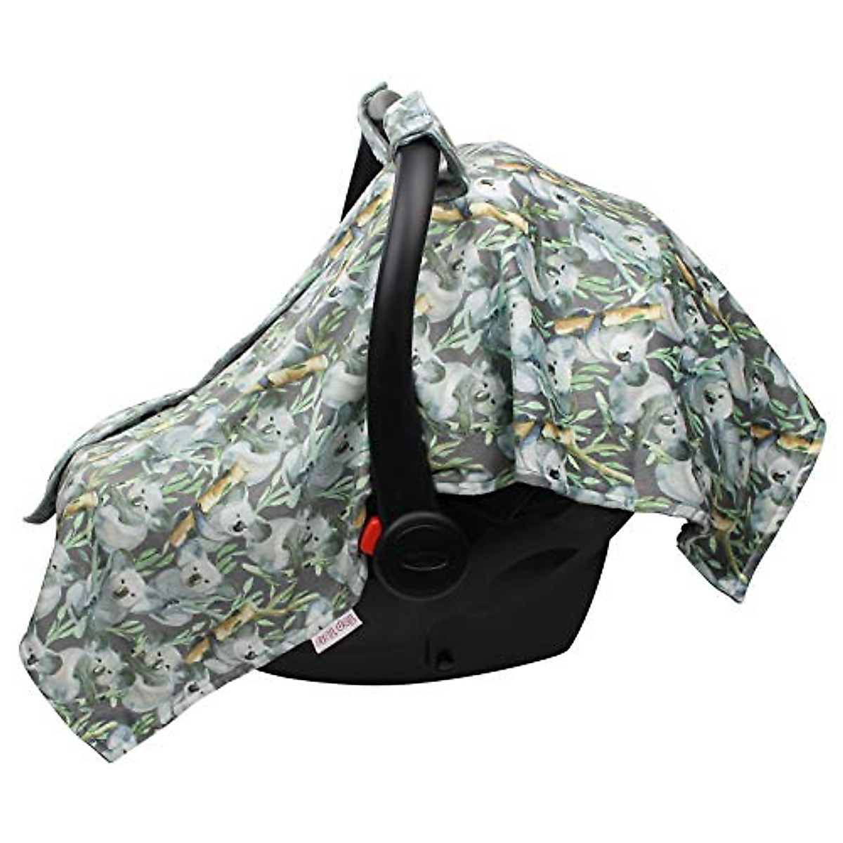 Baby Car Seat Canopy Cover - Bamboo Koala Bears with Grey Minky Dot