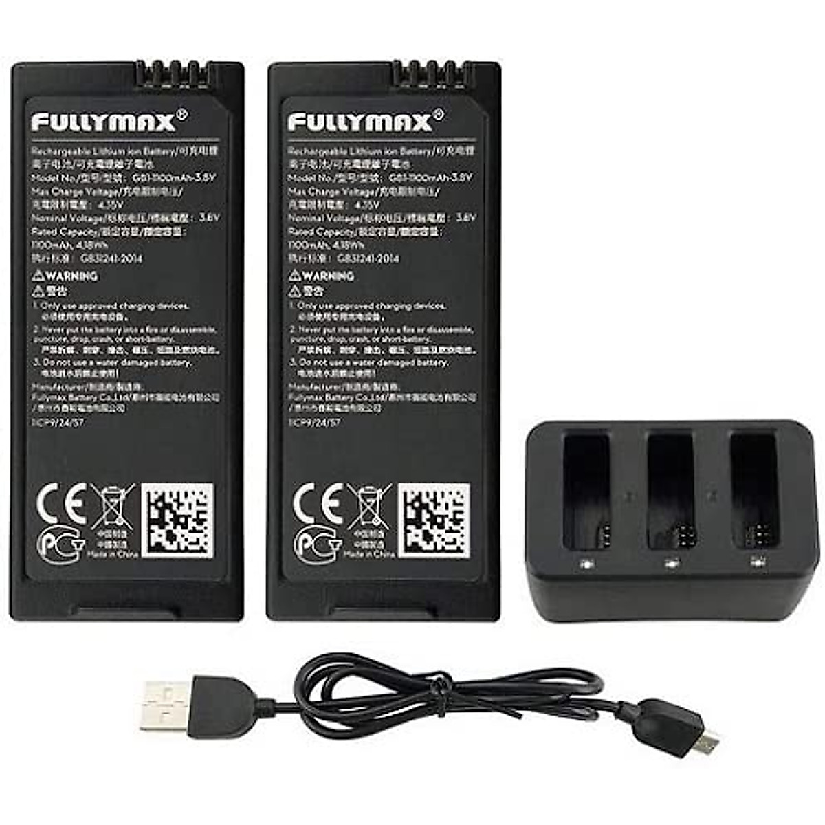 Accessories 2PCS 3.8V 1100mAh Lithium Battery with 3-in-1 Charger for DJI Tello Remote Control Drone