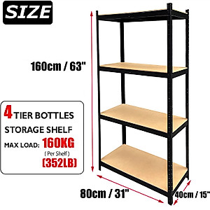 Autofather Shelving Unit and Storage Rack, 63" x 31" x 15" Garage Shelving Metal Frame 4-Tier Garage Storage Shelves for Home/Office/Dormitory/Garage/Kitchen/Bedroom