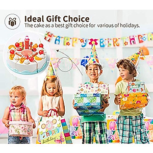 Birthday Cake Toys Set, Geyiie Cake Play Tea Party Dessert Set with Light, 88 PCS Pretend Play Cutting Food with Chocolate,Fruit Decor,Candles and More,Gift Choice for Toddlers Boys Girls
