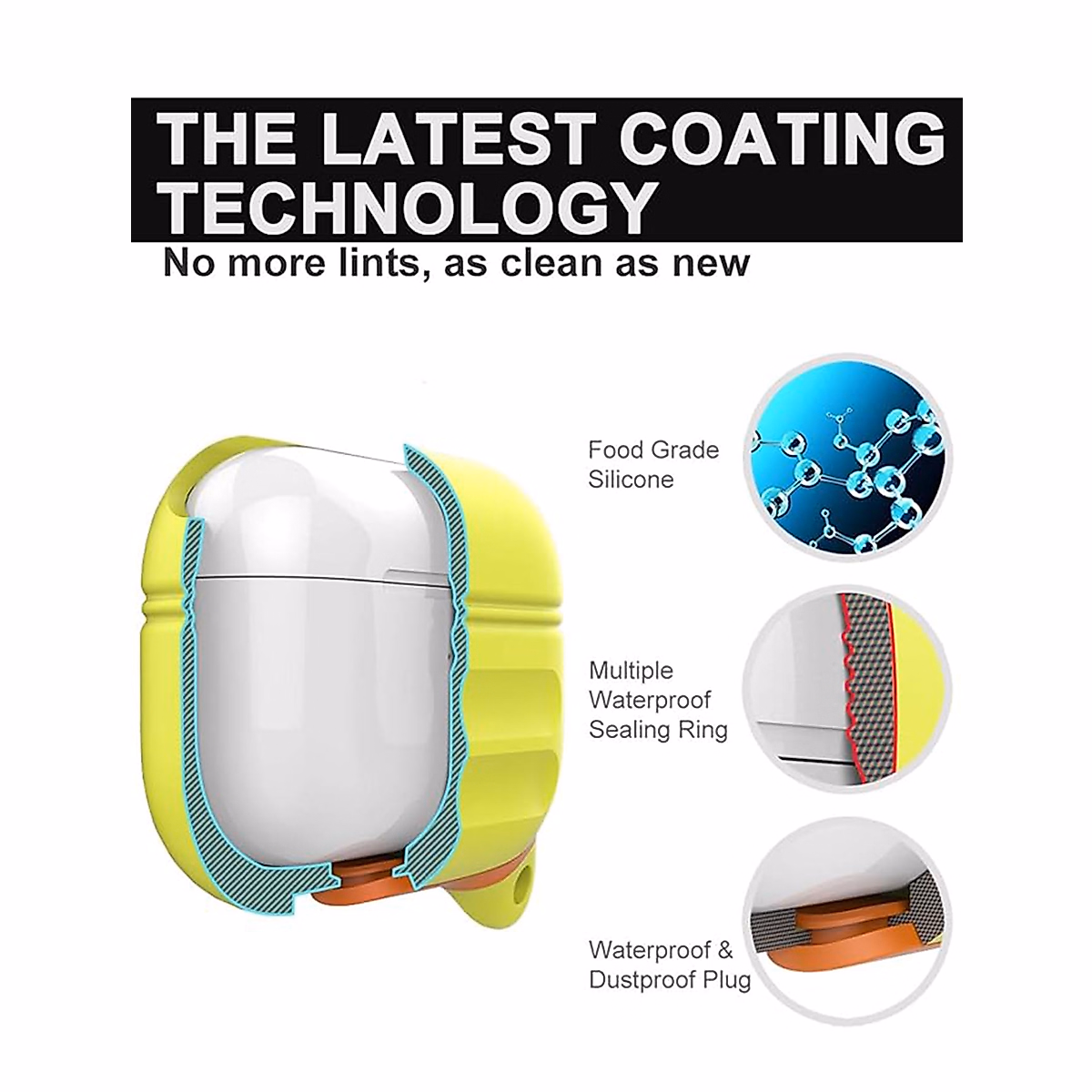 HALLEAST for AirPods 3 Case Waterproof, Front LED Visible & Support Wireless Charging, Protective Silicone Case Cover Compatible with for Apple AirPods 3 with Carabiner, Nightglow Yellow