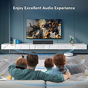 wogree Mini Soundbar 16-Inch 50W with Bluetooth, Optical, AUX, USB Connection, Small Sound Bar Speakers Surround Sound System for TVs, Home Theater, Gaming, Projectors, PCs, Tablets, Phones