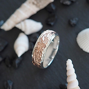 Sterling Silver 14kt Rose Gold Plated Raised Hawaiian Band Ring Size 6