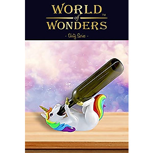 World of Wonders Rainbow Unicorn Decorative Wine Bottle Holder | Unicorn Bottle Holder Animal Wine Holder | Pride Unicorn Tabletop Wine Rack | Fantasy Themed Gifts - 11"