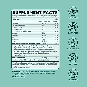 Ora Organic Vegan Protein Powder - 21g Plant Based Protein Powder for Women and Men | Keto Friendly, Gluten Free, Paleo, Dairy-Free, Gluten-Free, Soy-Free - Unflavored, 20 Servings