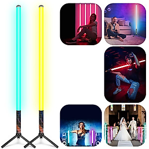LUXCEO 2Pack RGB Tube Light Bar with Light Stand, Battery Powered LED Video Light Wand Stick for DJ Lighting, Dance Club and Photography Lighting (2.8Ft)