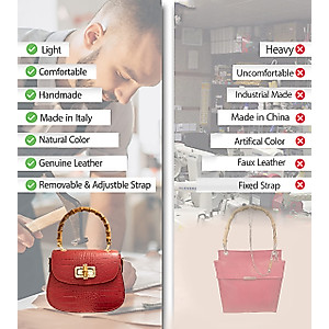 Women Handbag 100% Genuine Leather with Bamboo handle Crossbody bag Elegant bag Evening bag Gift for Women Handmade Made in Italy