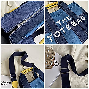 JQWYGB Work Tote Bags for Women - Small Trendy Personalized Denim Tote Bag Large Capacity Top-Handle Shoulder Crossbody Bags (Blue S)