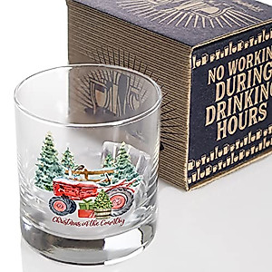 Toasted Tales Merry Christmas Tractor Christmas Drinking Glasses | 11 oz Bourbon Whiskey Rock Glass | Novelty Christmas Whiskey Tasting Glasses | Christmas Home Décor Accessory | Holiday Glassware