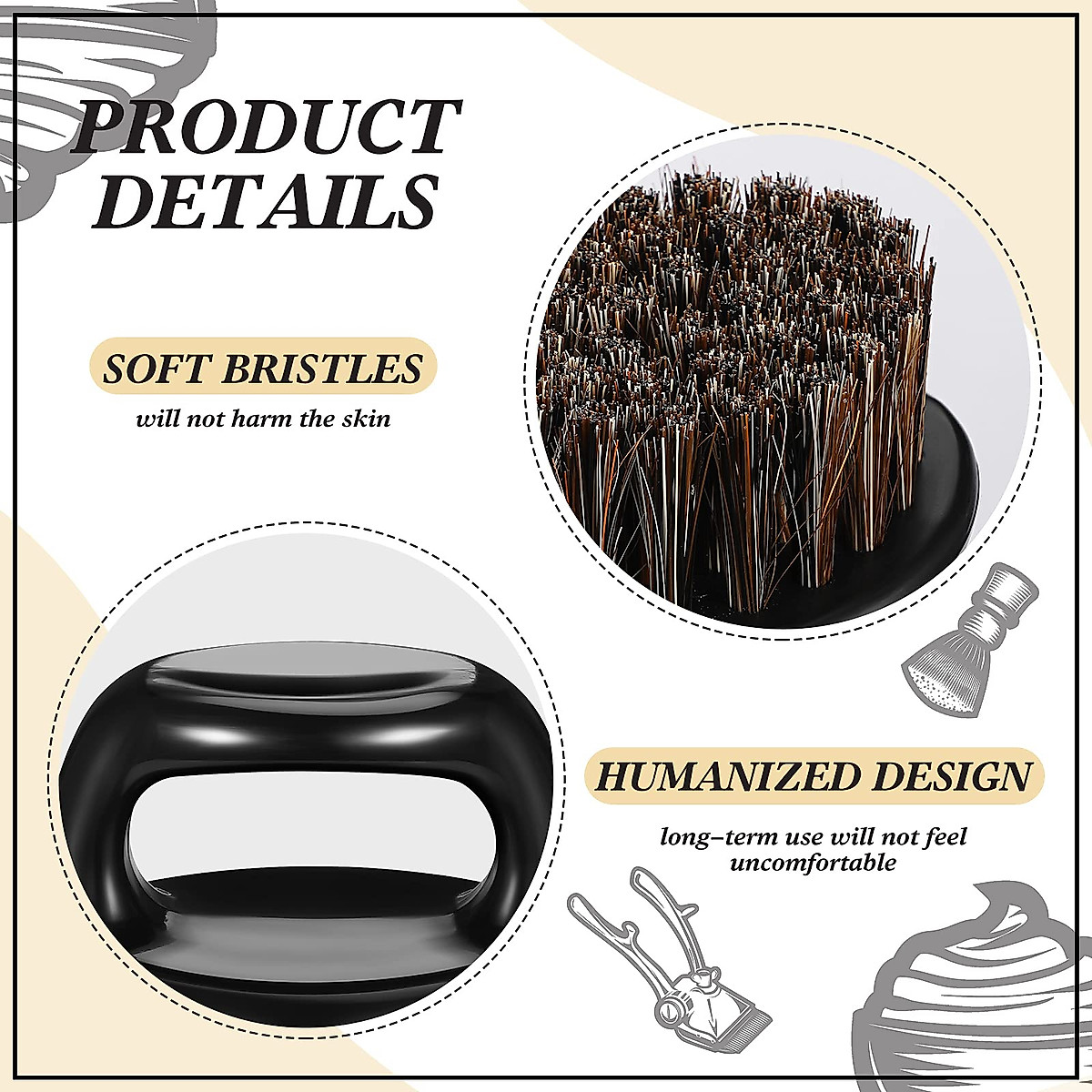 4 Pieces Knuckle Brush Set: Fade Brush, Barber Beard Brush for Men, Face and Neck Brush, Mustache and Hair Brush - Soft Bristles for Styling and Sweeping