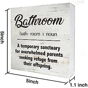 Bathroom Definition Wood Box Sign Rusitc Wooden Box Sign Farmhouse Bathroom Restroom Toilet Desk Shelf Decor (5 X 5 Inch)