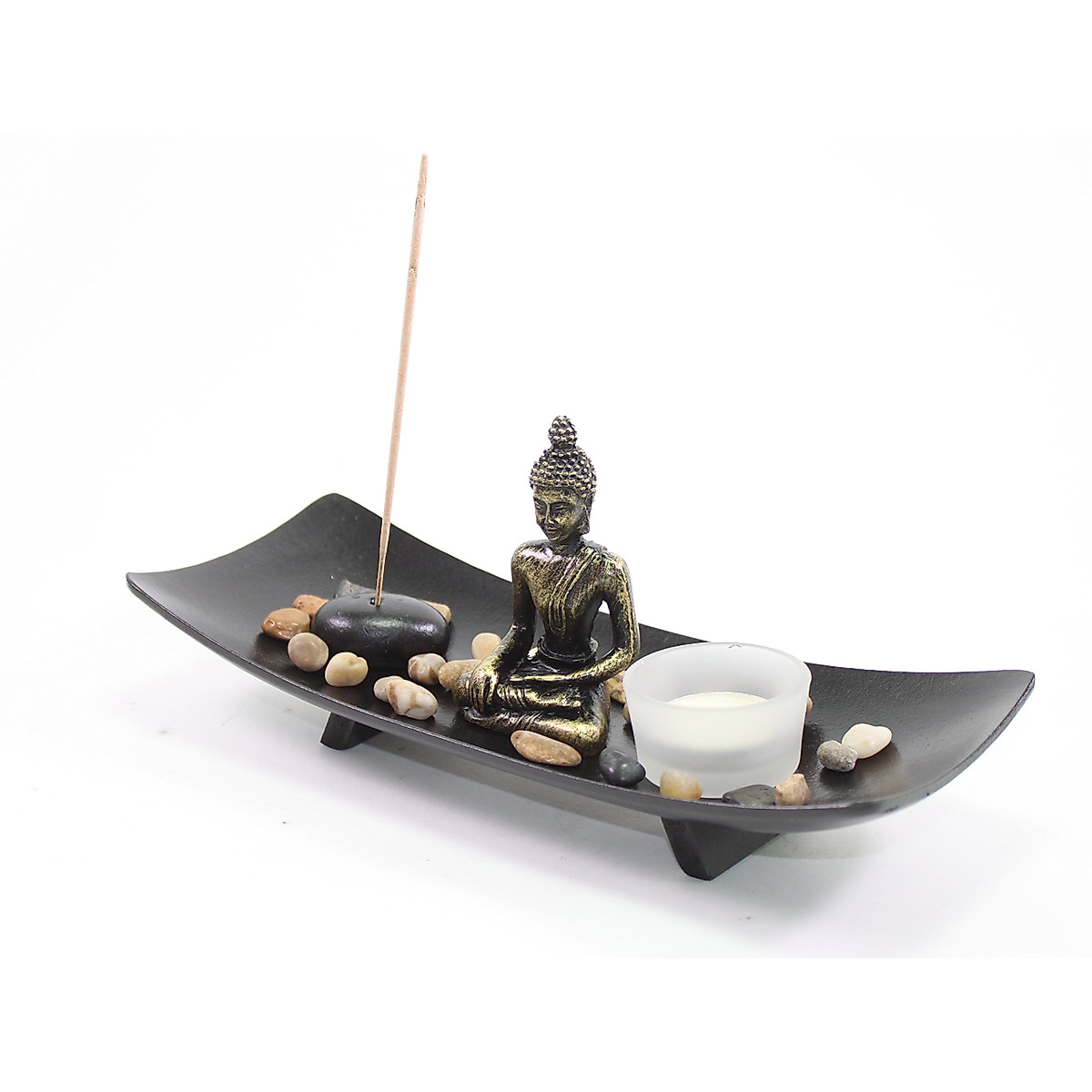 Tabletop Thai Buddha Zen Garden Rock Candle Holder Home Decor Relaxing Tranquility Gift