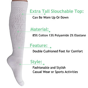 AWS/American Made Slouch Socks Cotton Scrunch Knee High Extra Long and Heavy Socks (White, 2)