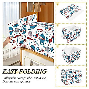 Fourth July Party Storage Bins with Lids Collapsible Storage Box Basket with Lid Closet Organizer Containers Storage Boxes for Organizing for Laundry Room School Office Cars