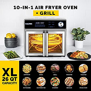 Kalorik MAXX Air Fryer Oven Grill Deluxe AFO 51041 SS |26 Quart Digital Smokeless Indoor Grill & Air Fryer Oven Combo - Always-Clean Interior, 12 Accessories, BBQ, Rotisserie| 1700W | Black & Stainless Steel