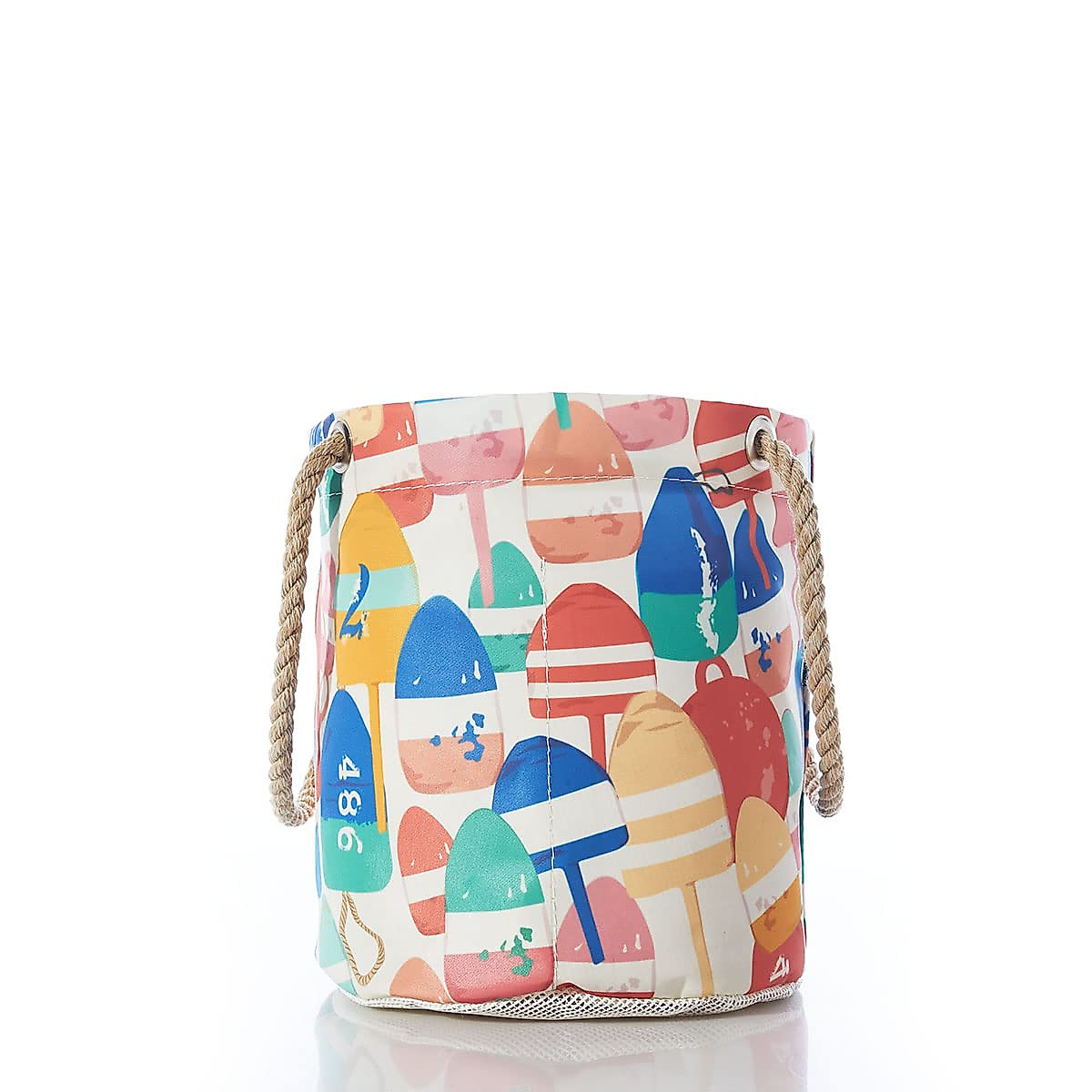 Sea Bags Recycled Sail Cloth Downeast Buoys Beachcomber Bucket Seashell Bag, Sail Cloth Organizer Bucket Inside Pockets and Mesh Bottom