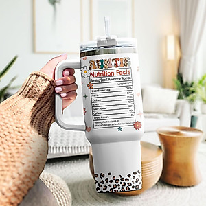 99OWL Cool Aunts Retro Leopard Nutrition Facts, Gift Daisy Black Handle Cups Print Heart Auntie Coffee For, Tumbler 40 Oz With Handle Lid And Straw, Aunt Gifts