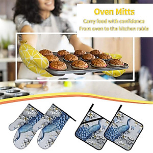 Beautiful Peacock Oven Mitts and Pot Holders,High Heat Resistant,Non-Slip Surface Soft Inner Lining for Cooking Baking