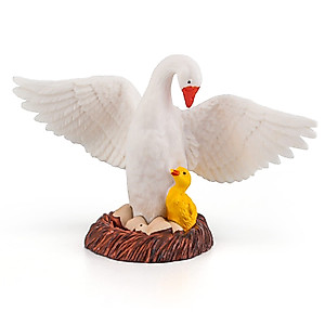 LC JoyCre 4.5 Inch Mother Swan Figurine with Baby Goose Toy White Swan Toy Animal Figure for Toddlers Preschool Animals Figures Eduactional Project Diorama Model Toy for Kids 3 4 5 6