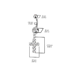 Dynamique Large Prong Set Multi CZ Cross Dangle 316L Surgical Steel Belly Button Ring (Sold Per Piece)