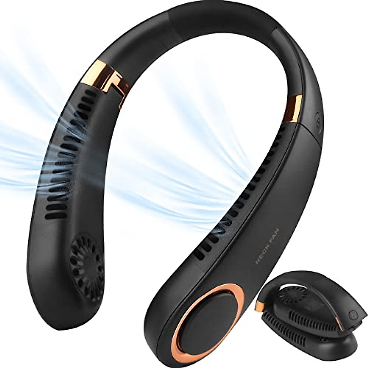 Portable Neck Fan, Hands Free Bladeless Fan, Wearable Quiet Fan for Outdoor Indoor, Birthday Gifts for Men Women Mom Dad, 5000mAh Battery USB Rechargeable, USB Powered Desk Fan,3 Speeds, Black