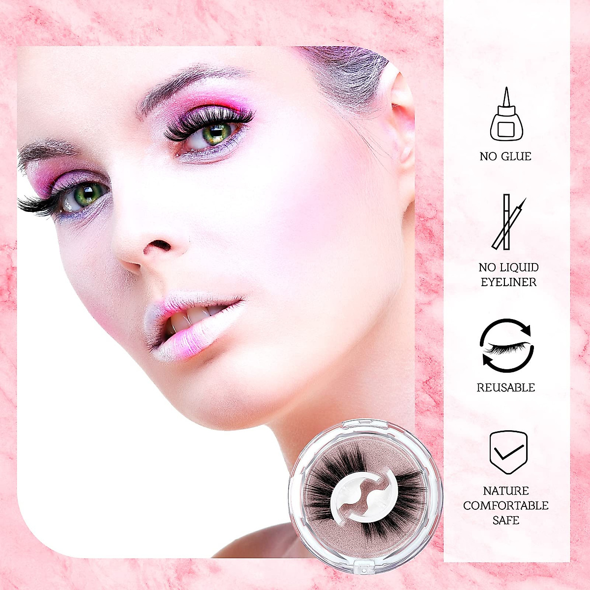 Reusable Self Adhesive Eyelashes No Glue or Eyeliner Needed Easy to Put on, Stable Non Slip Waterproof False Lashes with 2 Eyelash Tweezers Thoughtful Gift for Women Makeup, 6 Pairs (Stylish Style)