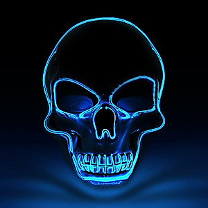 Zoylofg Halloween Cosplay LED Mask,Skull/Clown Scary Masks with 3 Lighting Modes,Rave Face Masks for Men Women, Costume for Halloween Party(Blue)